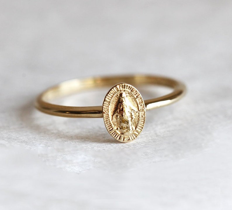 Virgin Mary Ring With Blessed Mother Charm Baptism Gift With | Etsy