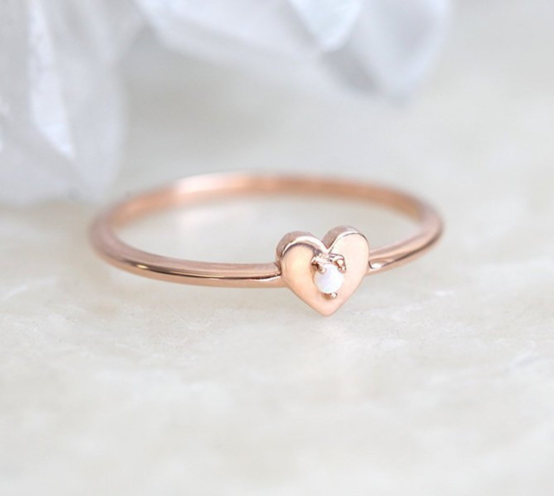 Rose Gold Heart Ring Delicate Rose Gold Band Perfect Gift for | Etsy