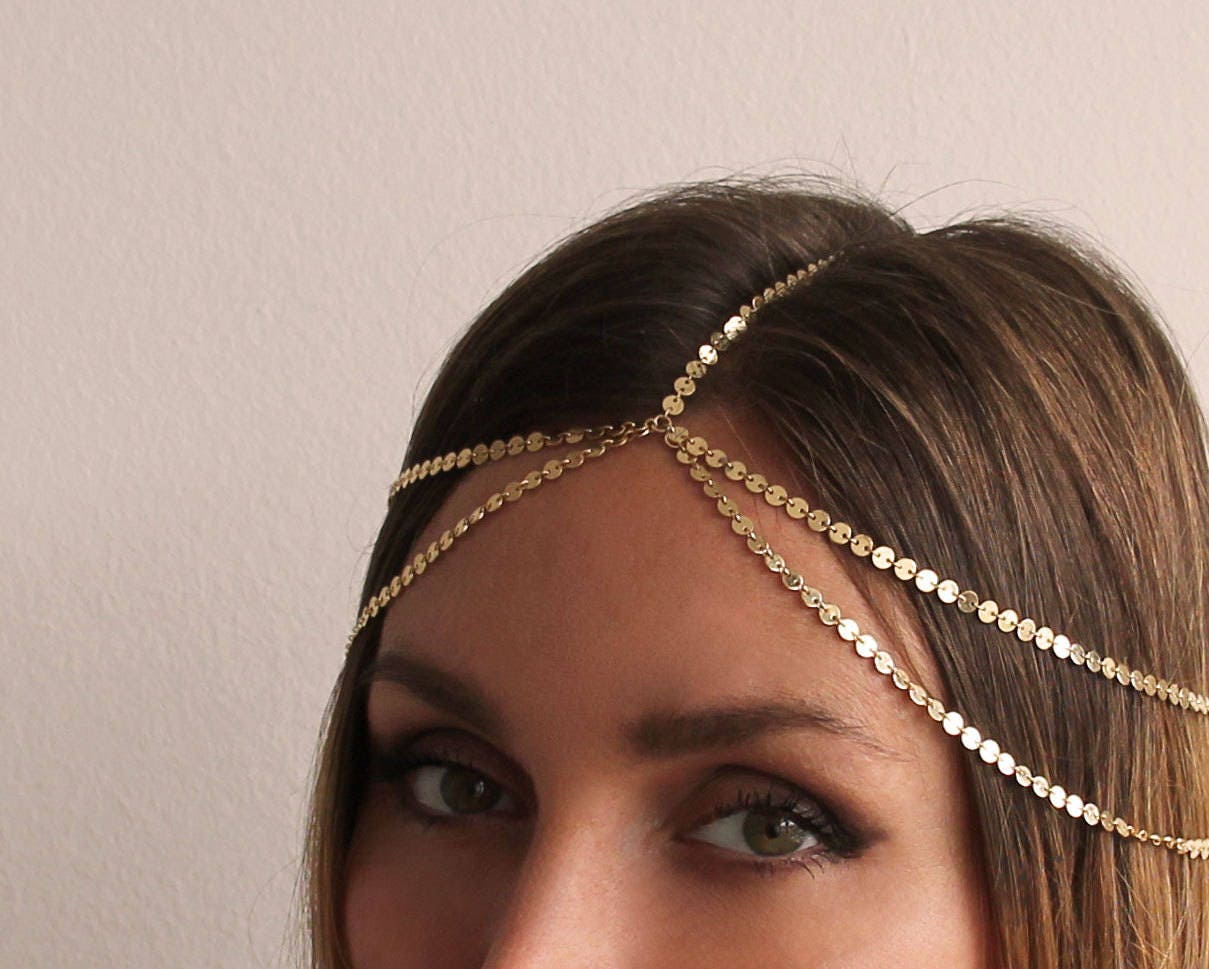 Gold Coin Chain Headpiece Shiny Boho Wedding Headpiece | Etsy