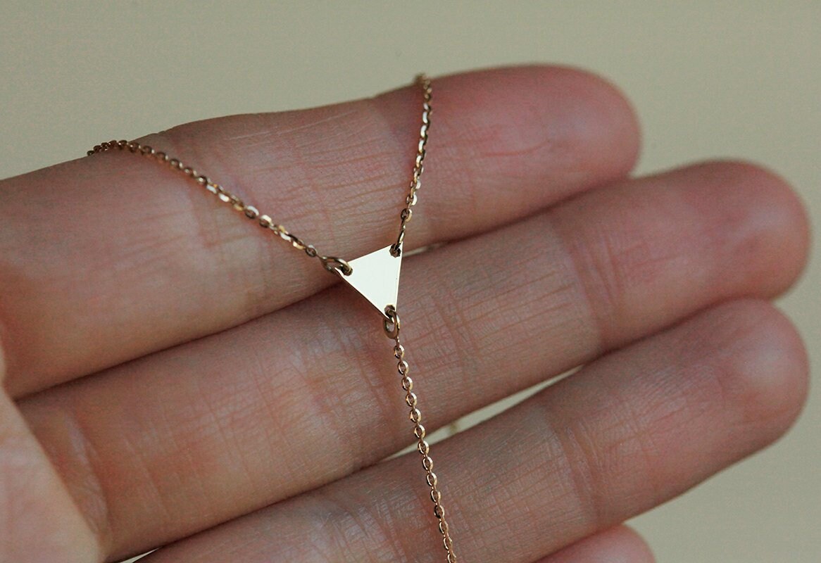 Gold Triangle Necklace Gold Lariat Solid Gold Necklace | Etsy