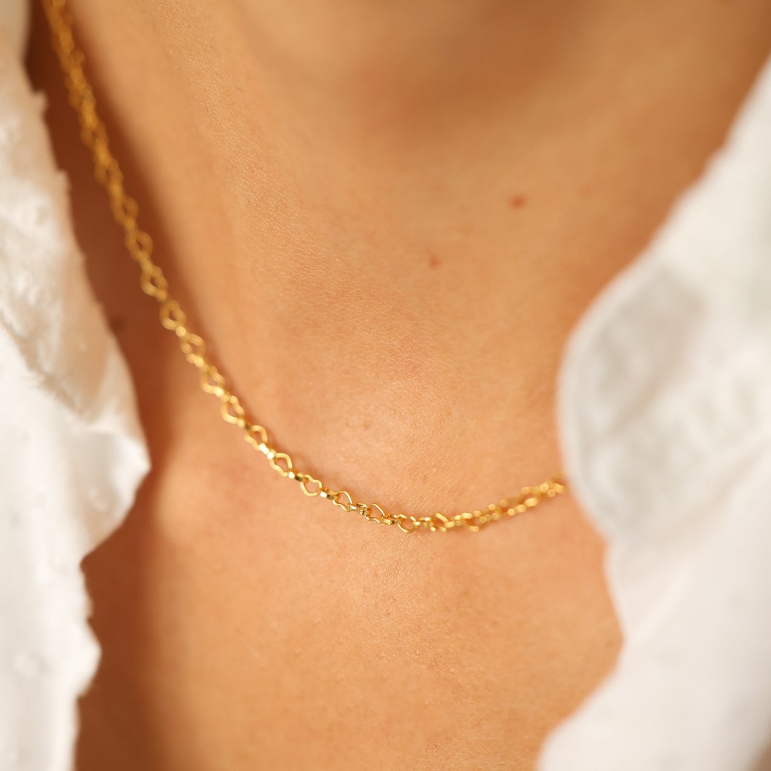 Simple Gold Heart Chain Necklace, Heart Chain Link Necklace - Etsy