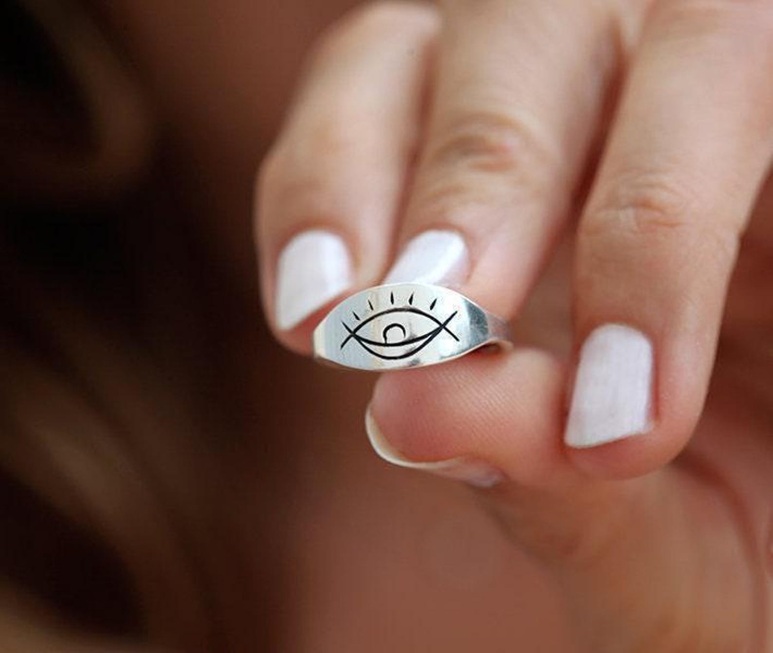 Eye Ring, Silver Evil Eye Band, 14k Adinkra Ring, Solid Gold Ring, Wide ...
