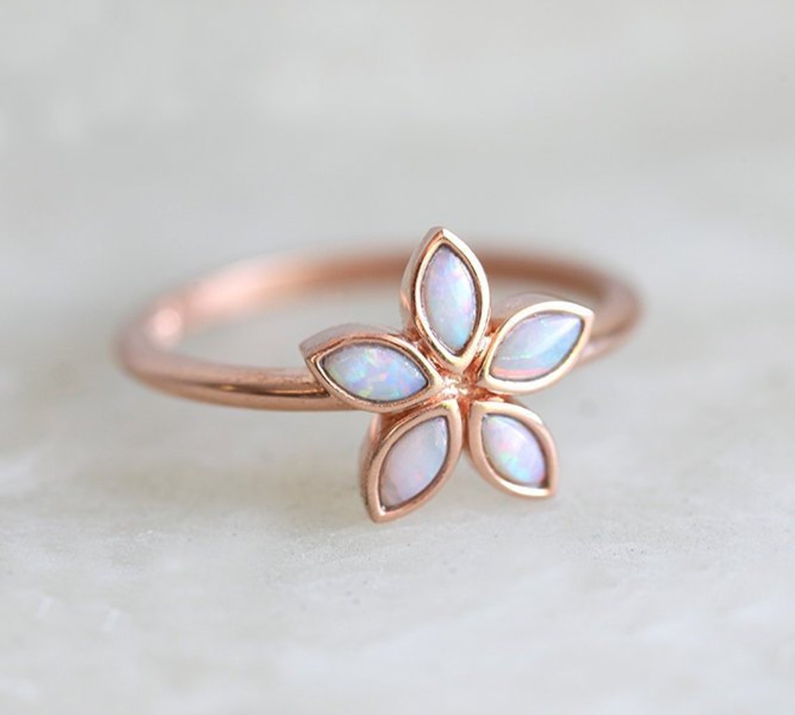 Rose Gold Flower Ring Flower Opal Ring With Marquise Opals - Etsy Singapore
