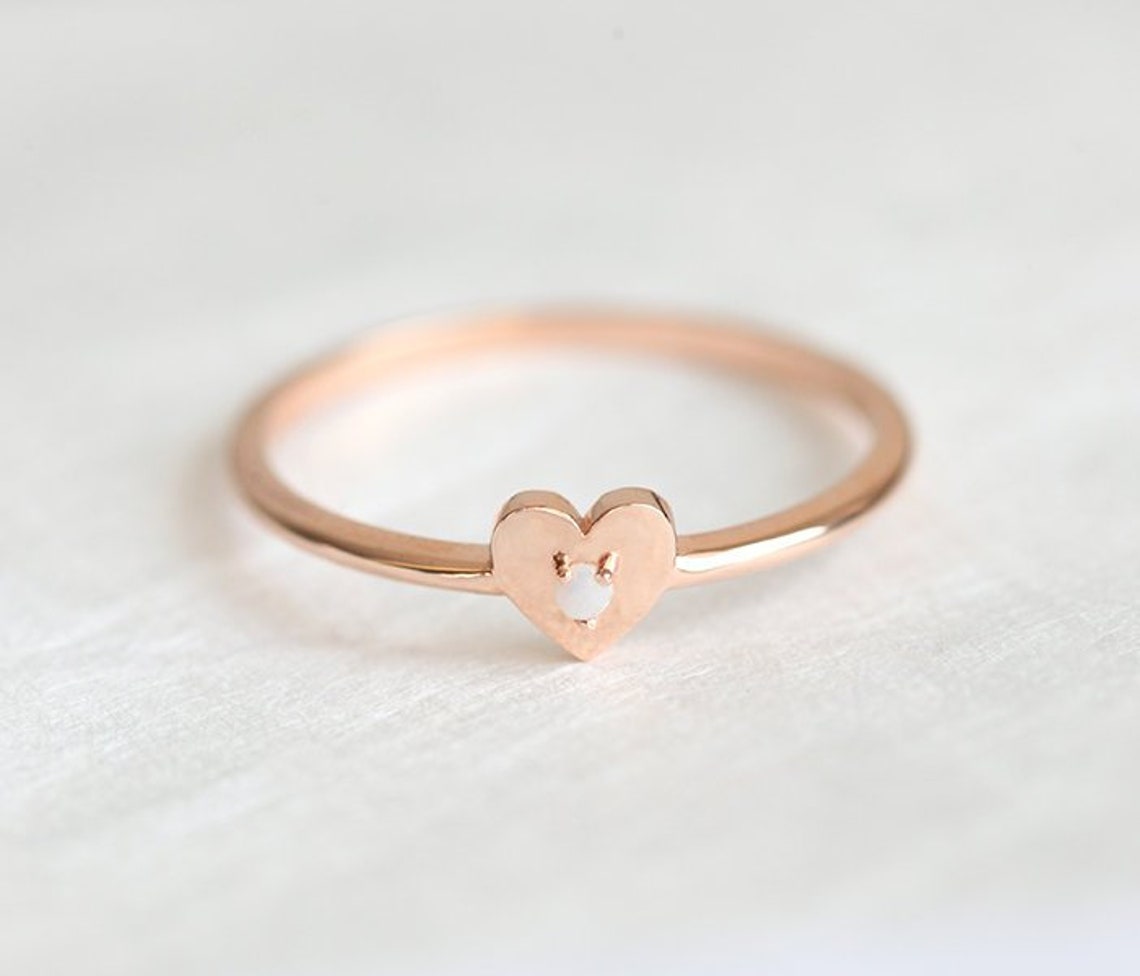 Rose Gold Heart Ring Delicate Rose Gold Band Perfect Gift for | Etsy