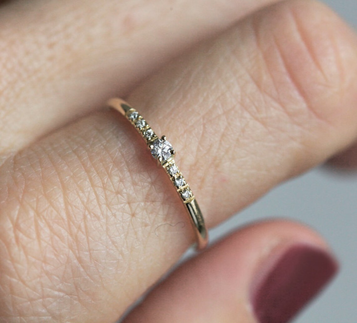 Tiny Diamond Ring Mini Engagement Ring in 14k or 18k Solid - Etsy