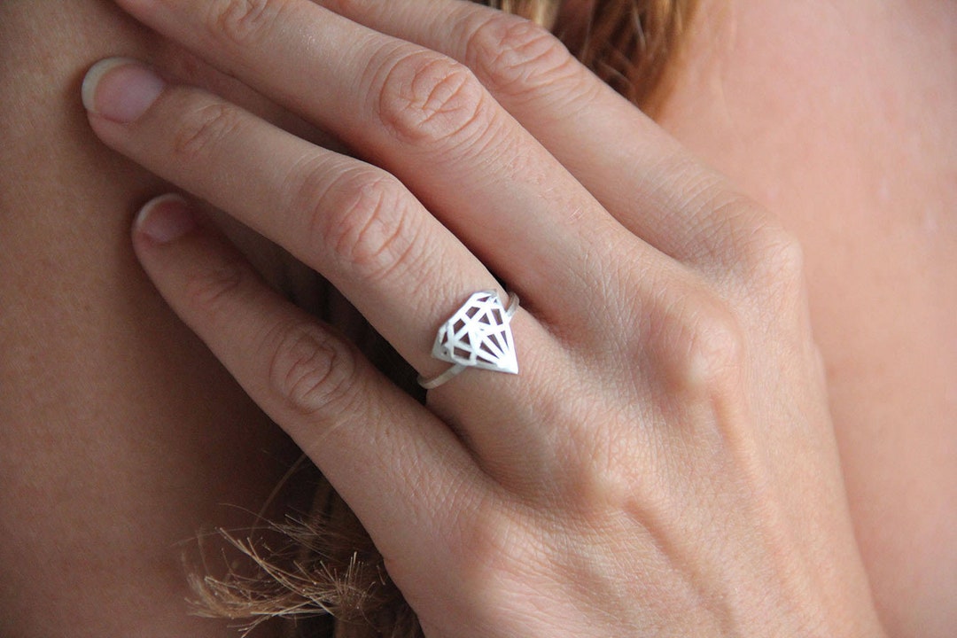 Diamond Shaped Ring, Solid Gold Ring, 18k White Gold Ring, Silver ...