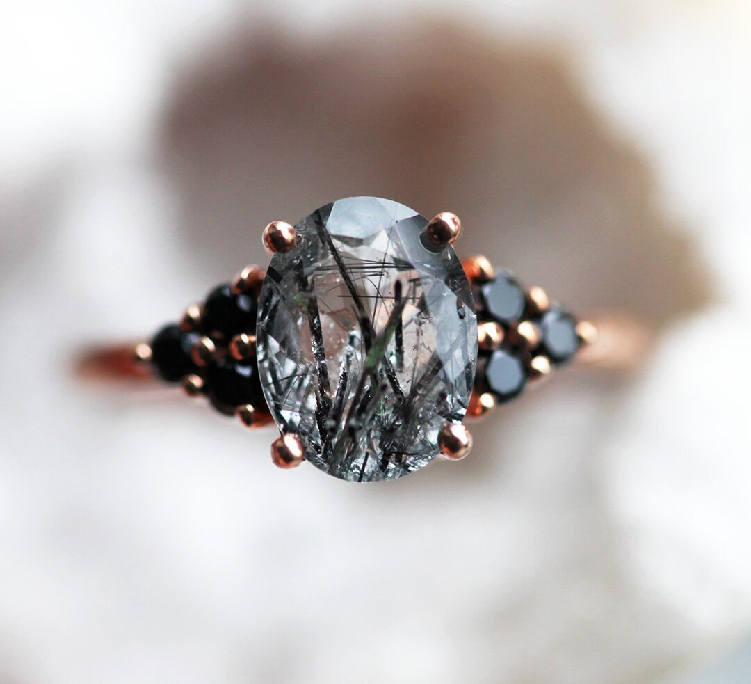 Black Rutile Quartz Ring, Unique Quartz Ring, Black Gemstone Ring ...