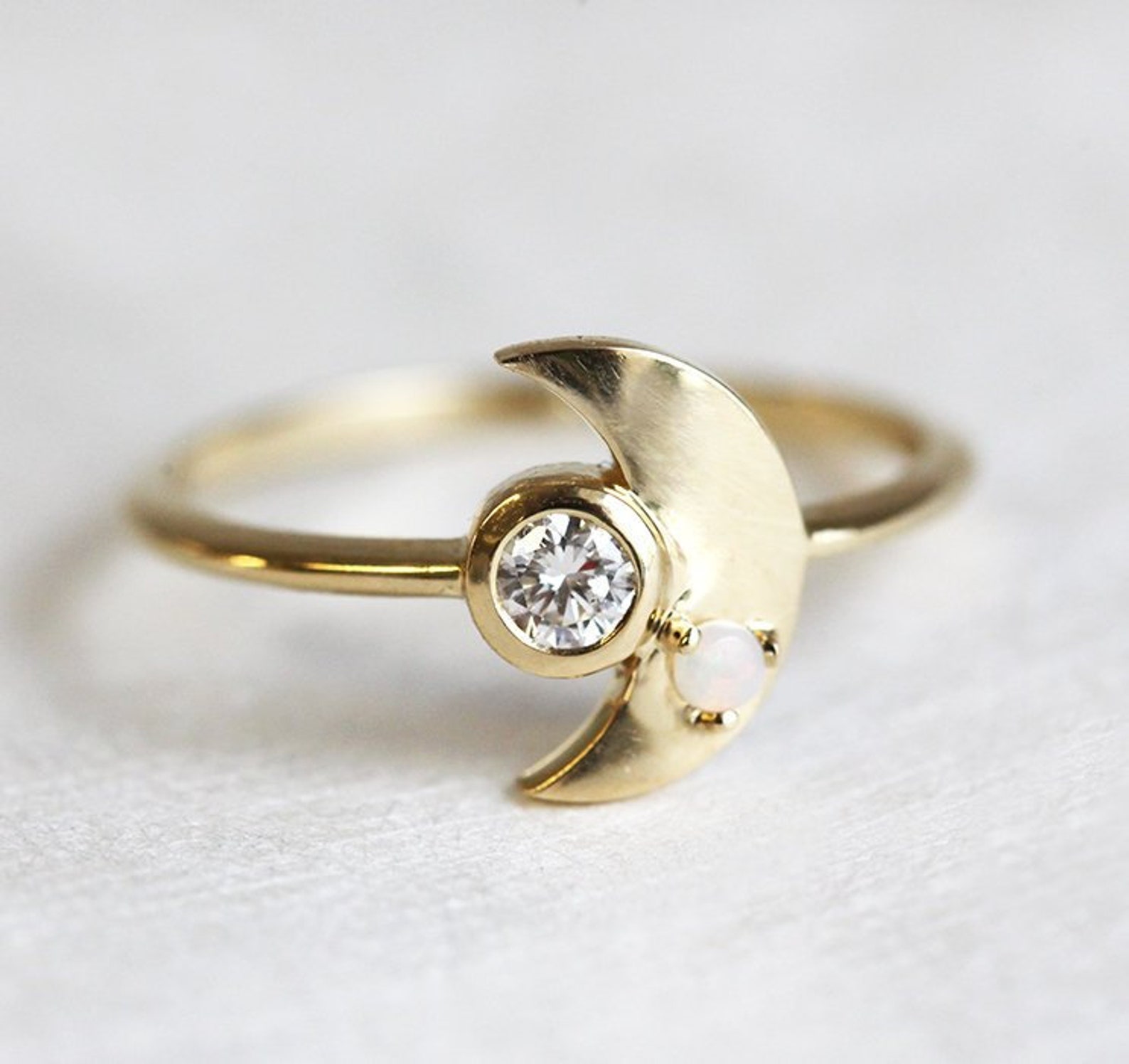 Cosmos Ring Diamond Moon Ring Diamond Crescent Galaxy Ring - Etsy