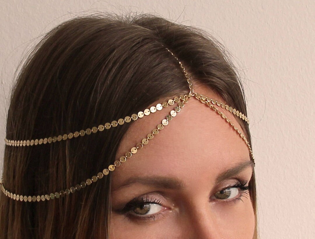 Gold Coin Chain Headpiece, Shiny Boho Wedding Headpiece, Bohemian ...
