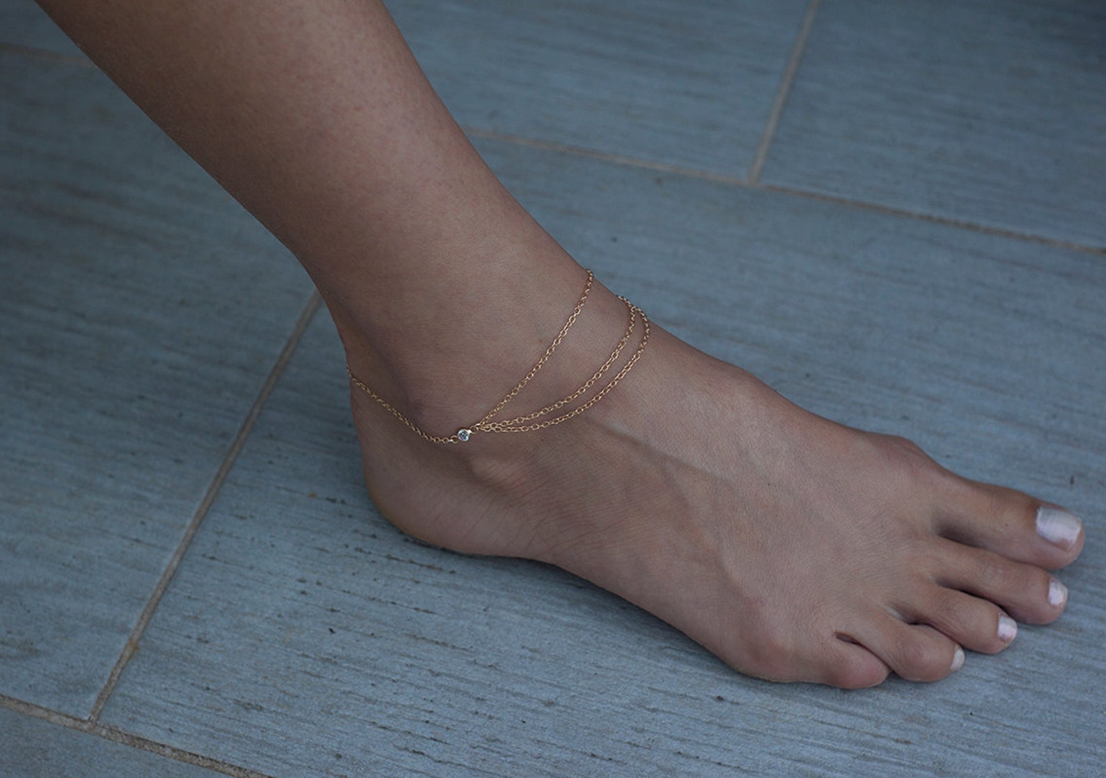 Cz Diamond Anklet Gold Layered Anklet Rose Gold Anklet - Etsy