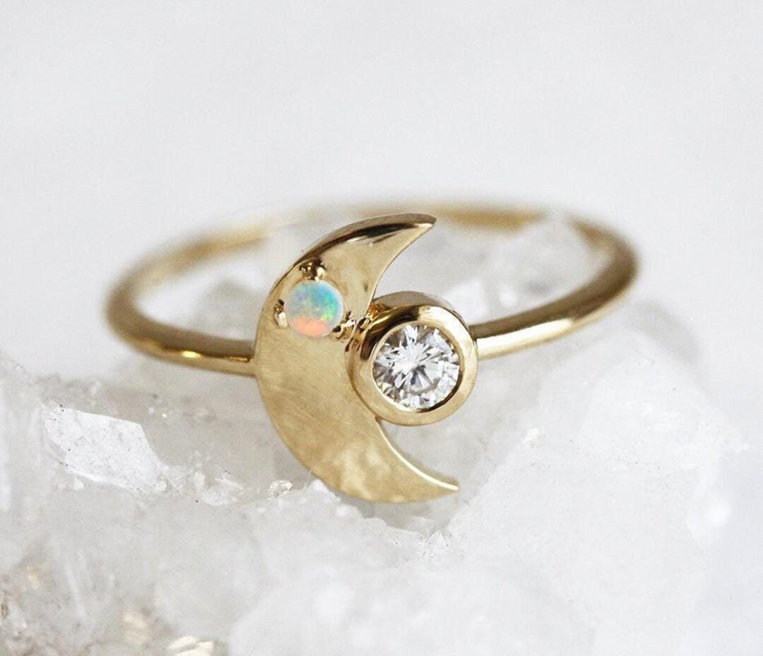 Cosmos Ring, Diamond Moon Ring, Diamond Crescent, Galaxy Ring ...