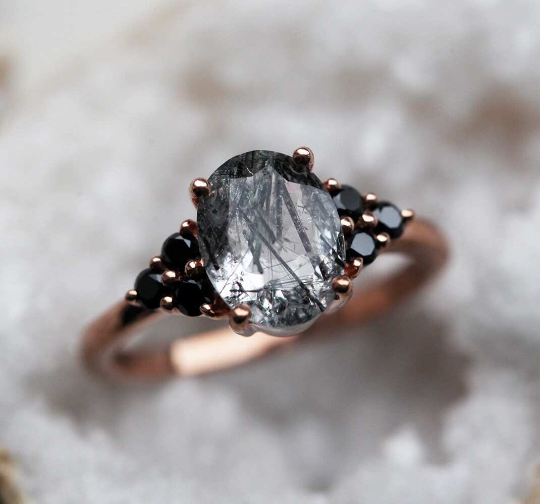 Black Rutile Quartz Ring Unique Quartz Ring Black Gemstone | Etsy