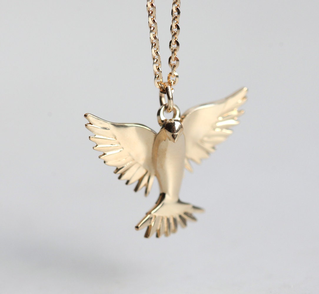 Gold Holy Spirit Necklace White Dove Necklace 14k Gold - Etsy