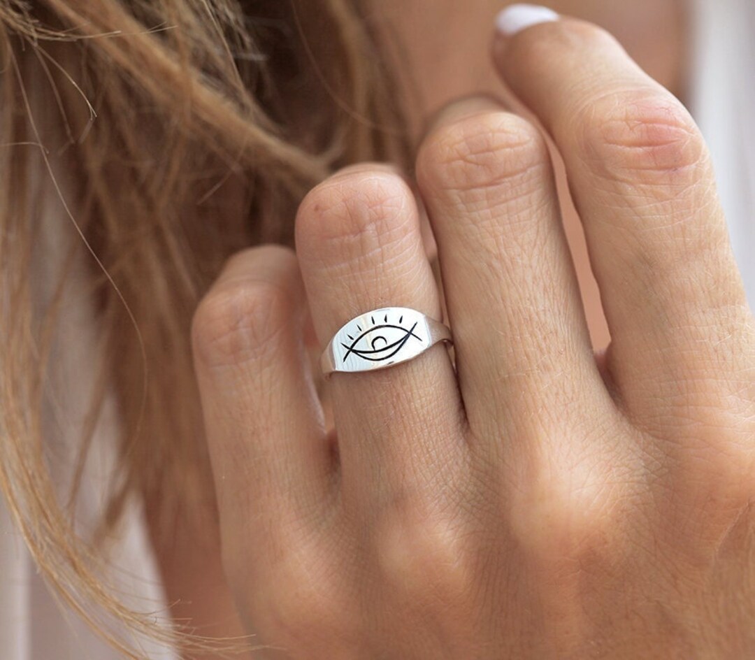 Eye Ring, Silver Evil Eye Band, 14k Adinkra Ring, Solid Gold Ring, Wide ...