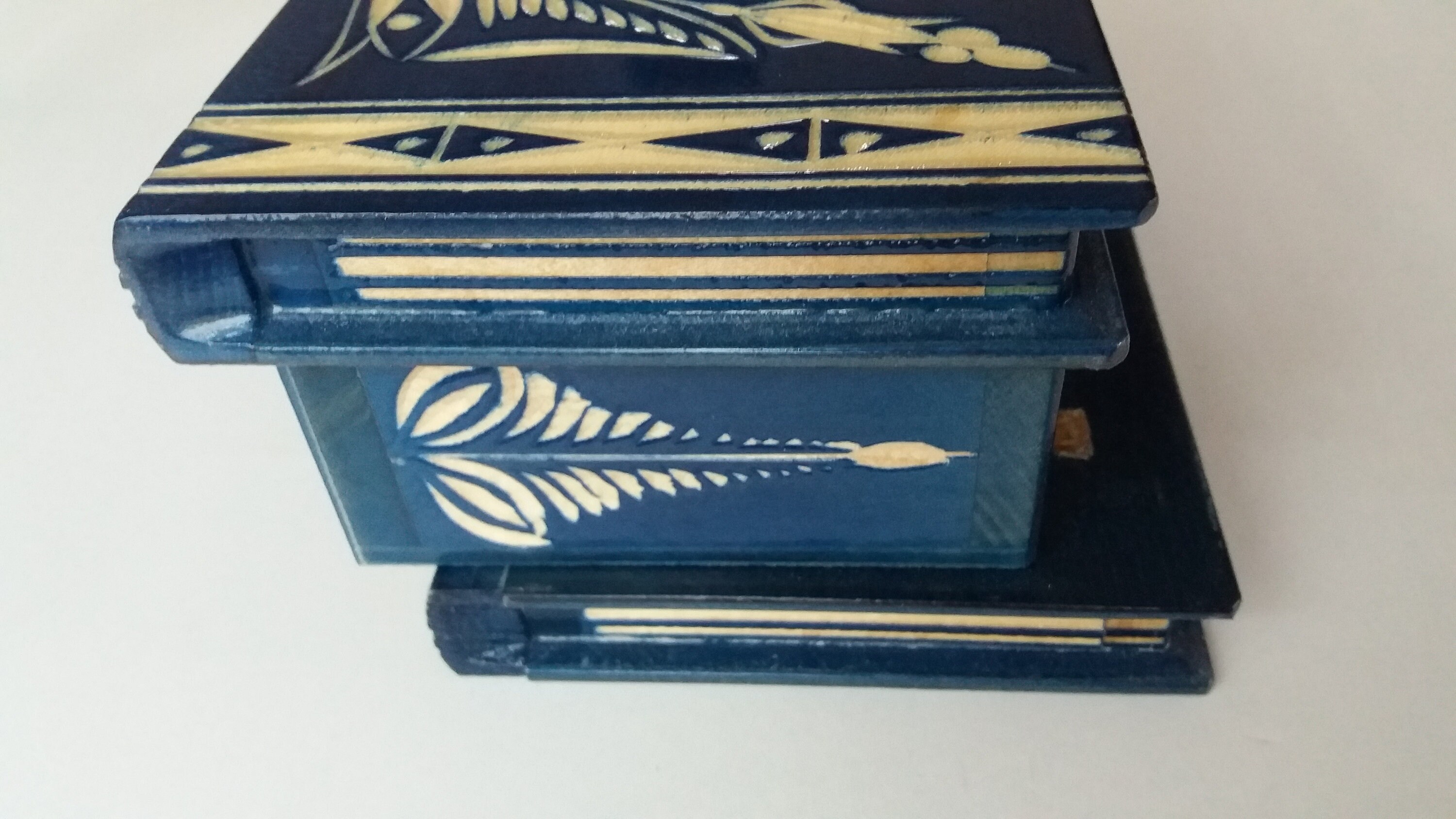 Blue wooden puzzle box jewelry box magic box mystery box | Etsy