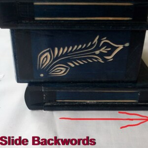 New Magic Puzzle Jewelry Box Hidden Key Drawer Wooden Big Blue Secret ...