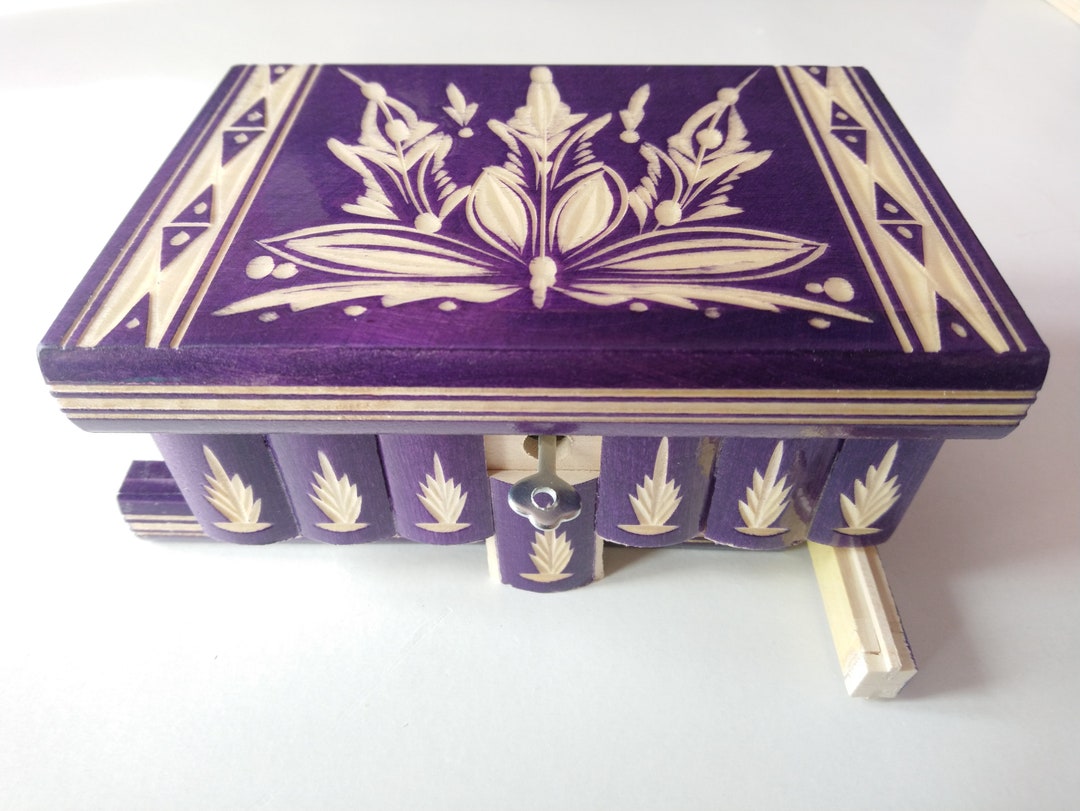 Jewelry Puzzle Box Violet Wooden Surprise Magic Opening Ring Holder ...