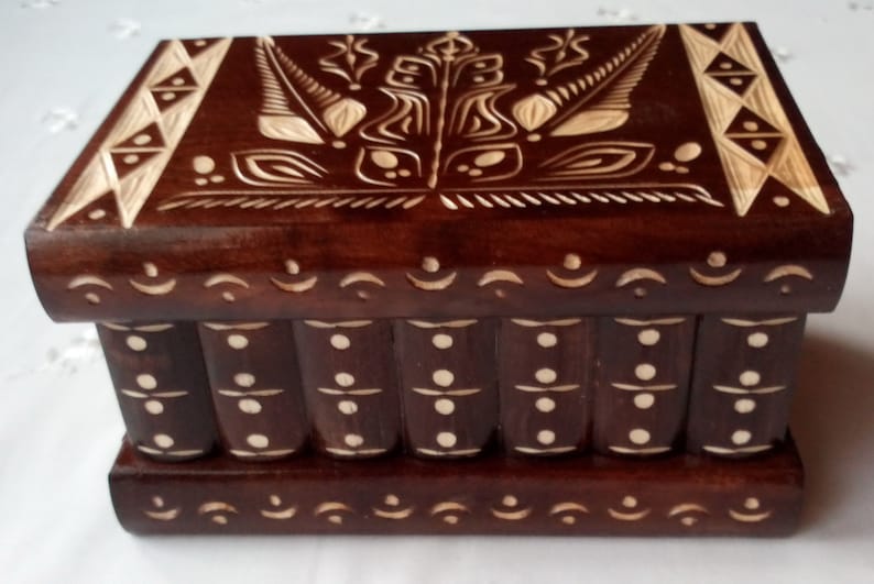 Puzzle jewelry box new beautiful special handcarved brown | Etsy