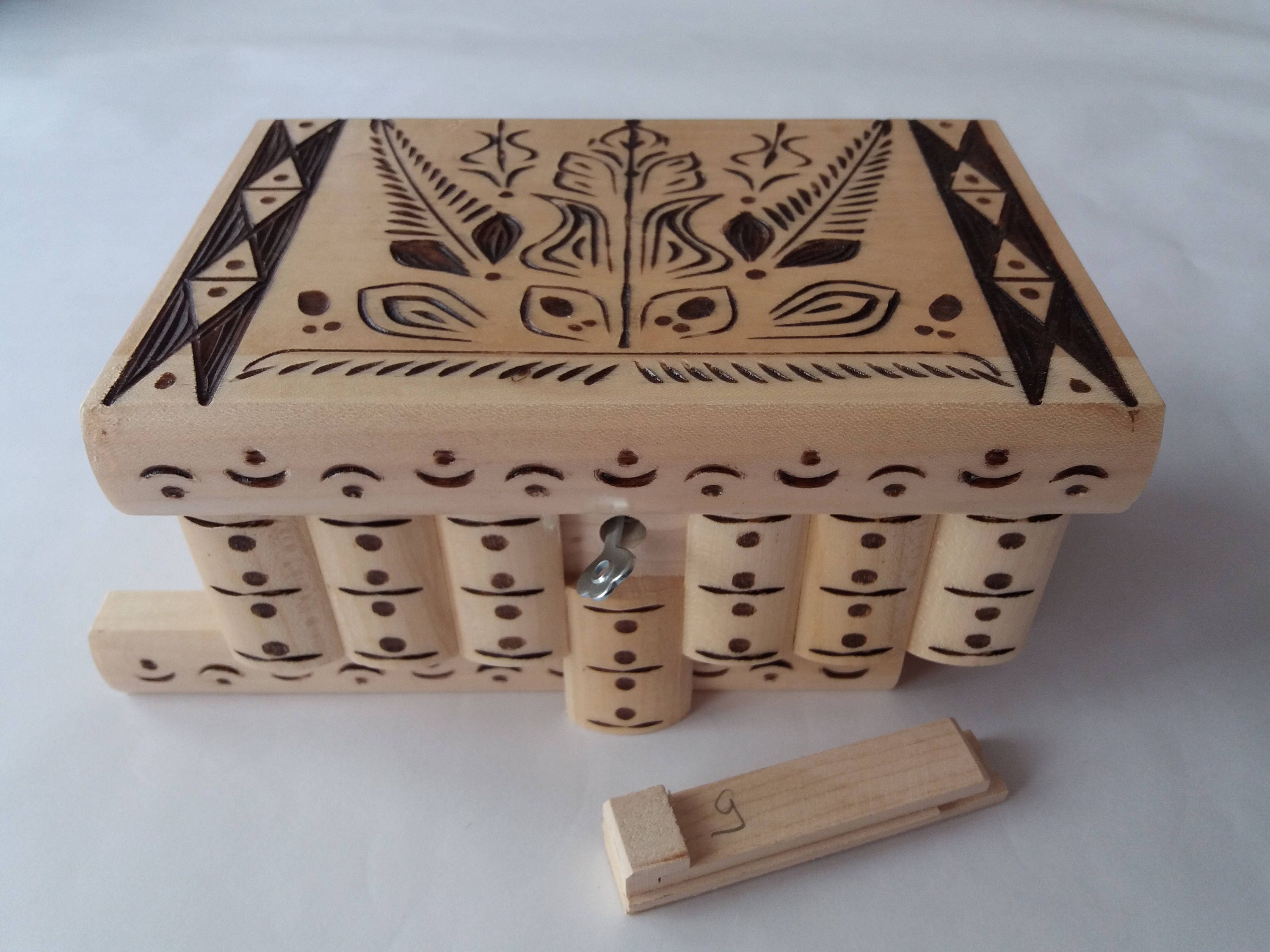 Puzzle Box Magic Box Natural With Special Brown Carving Big | Etsy
