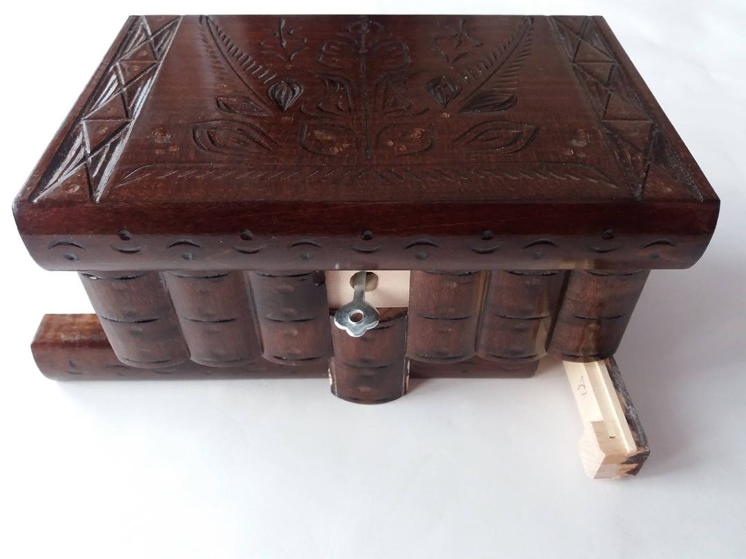 Jewelry Box Magic Box Mystery Puzzle Box New Big Chocolate Brown Carved ...