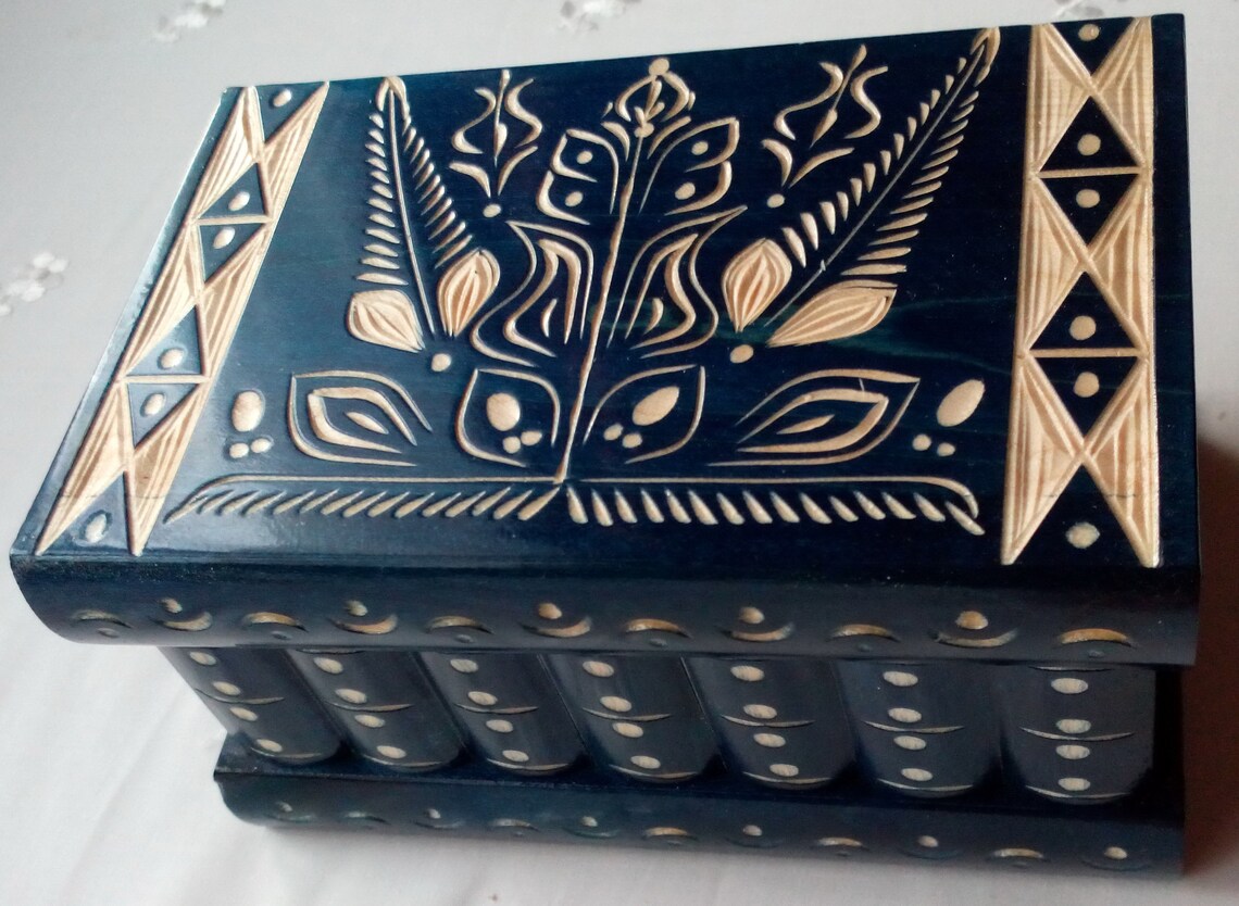 New Magic Puzzle Jewelry Box Hidden Key Drawer Wooden Big Blue - Etsy