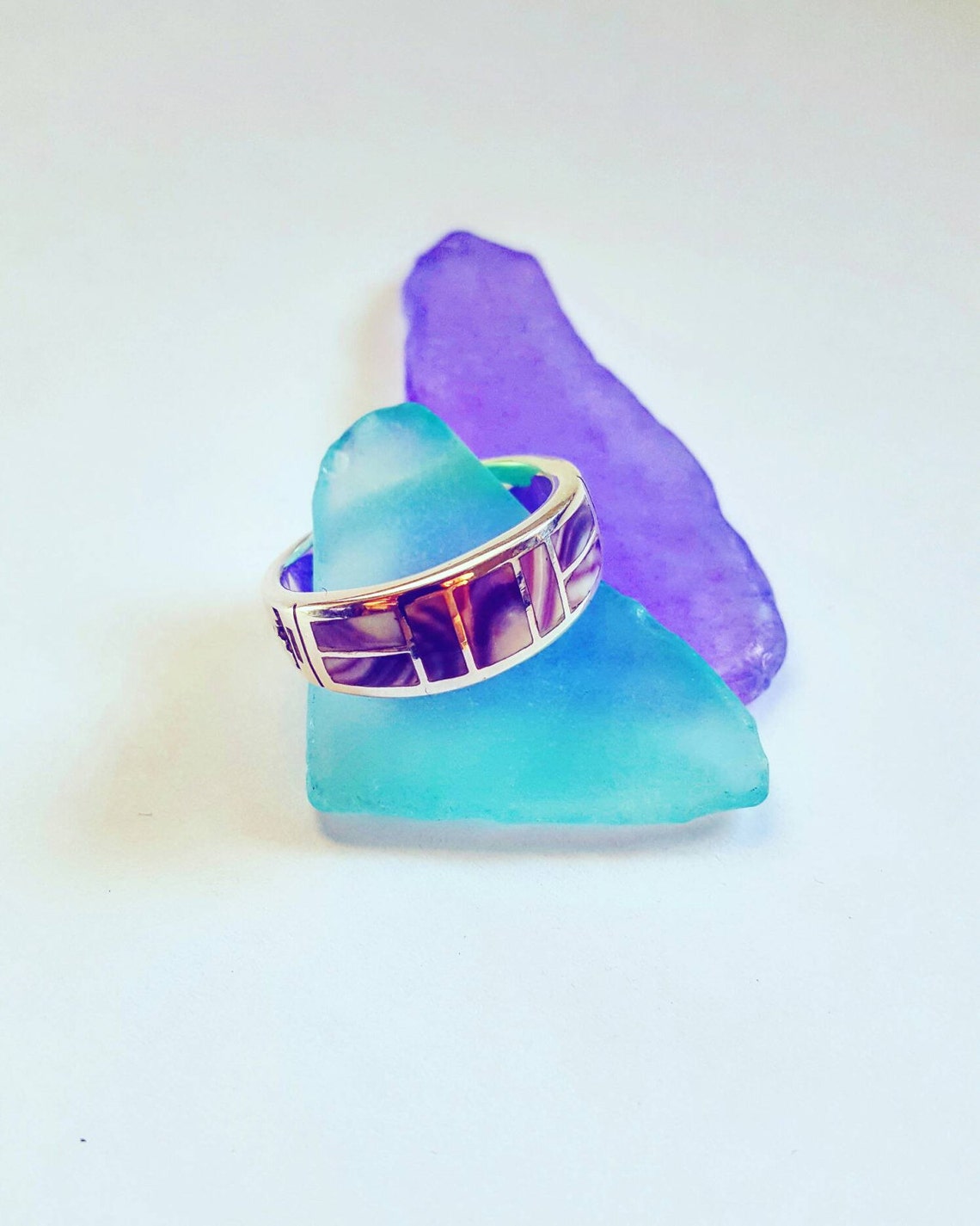 1 Sterling Silver Wampum Rectangle Inlayed Ring Sizes Choose 6 to 14 - Etsy