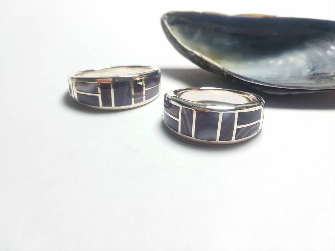 1 Sterling Silver Wampum Rectangle Inlayed Ring Sizes Choose 6 to 14 - Etsy
