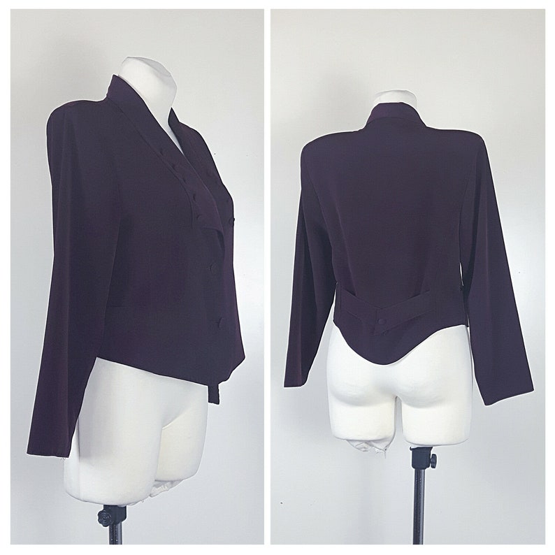Vintage 80's Jacket Deep Purple Crop Long Sleeves Fitted Party Italy ...
