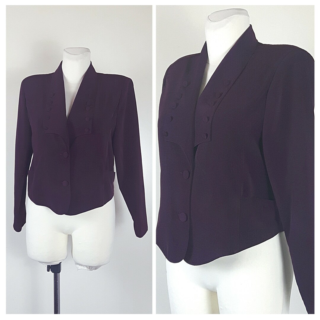 Vintage 80's Jacket Deep Purple Crop Long Sleeves Fitted Party Italy ...