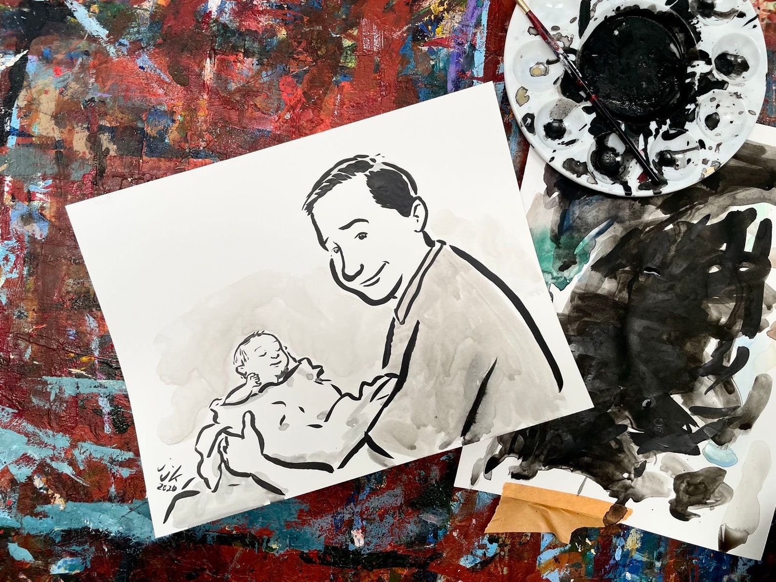 Dad and Kid Ink Drawing by Jarrett J. Krosoczka - Etsy