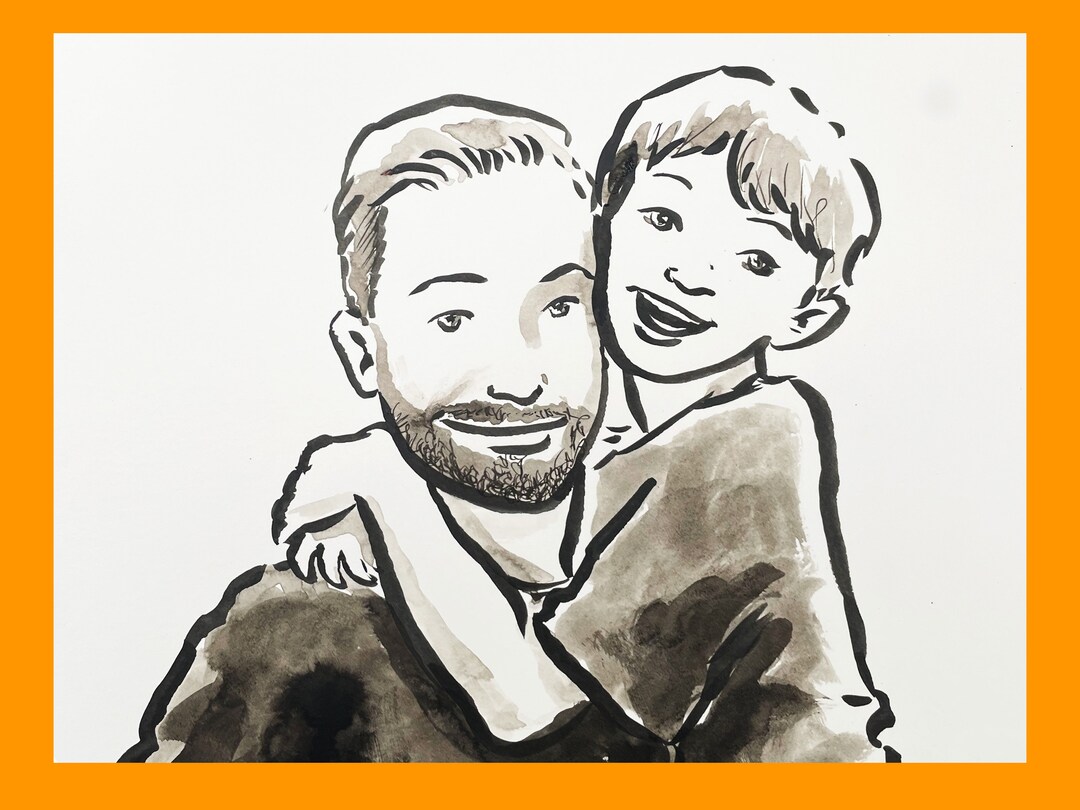 Dad and Kid Ink Drawing by Jarrett J. Krosoczka - Etsy