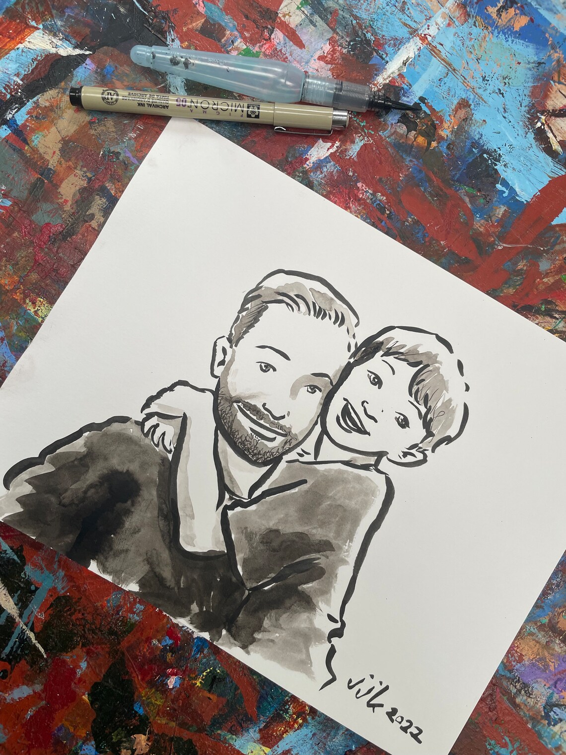 Dad and Kid Ink Drawing by Jarrett J. Krosoczka - Etsy