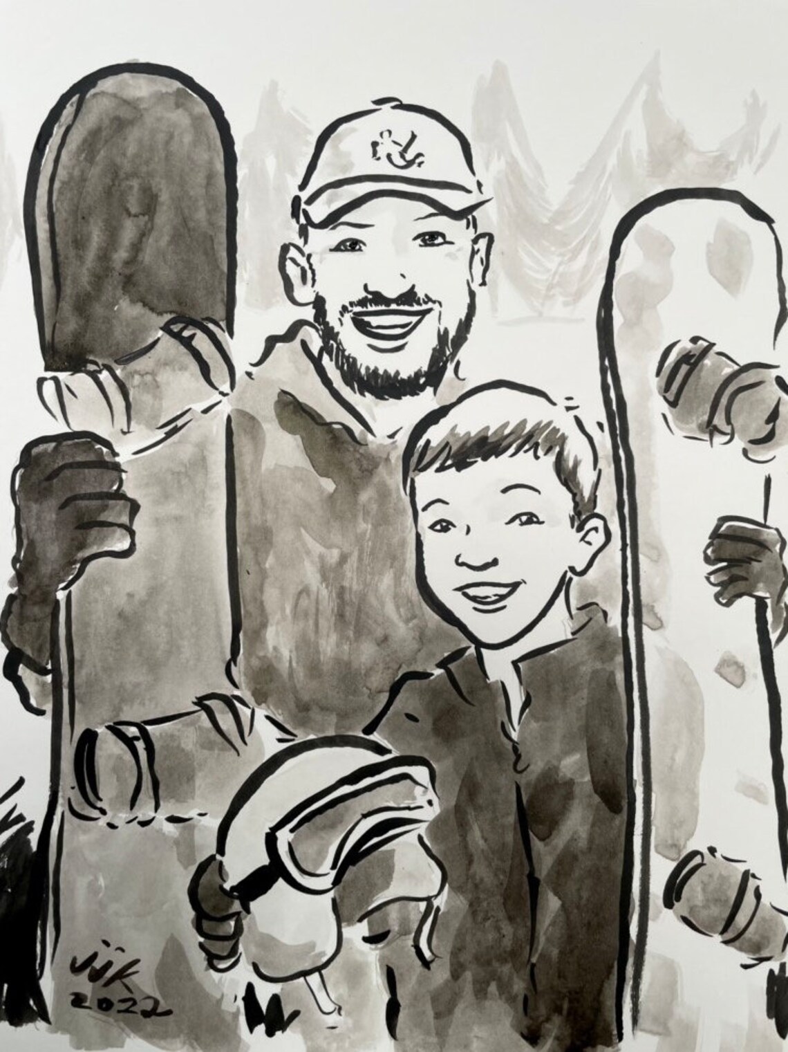 Dad and Kid Ink Drawing by Jarrett J. Krosoczka - Etsy