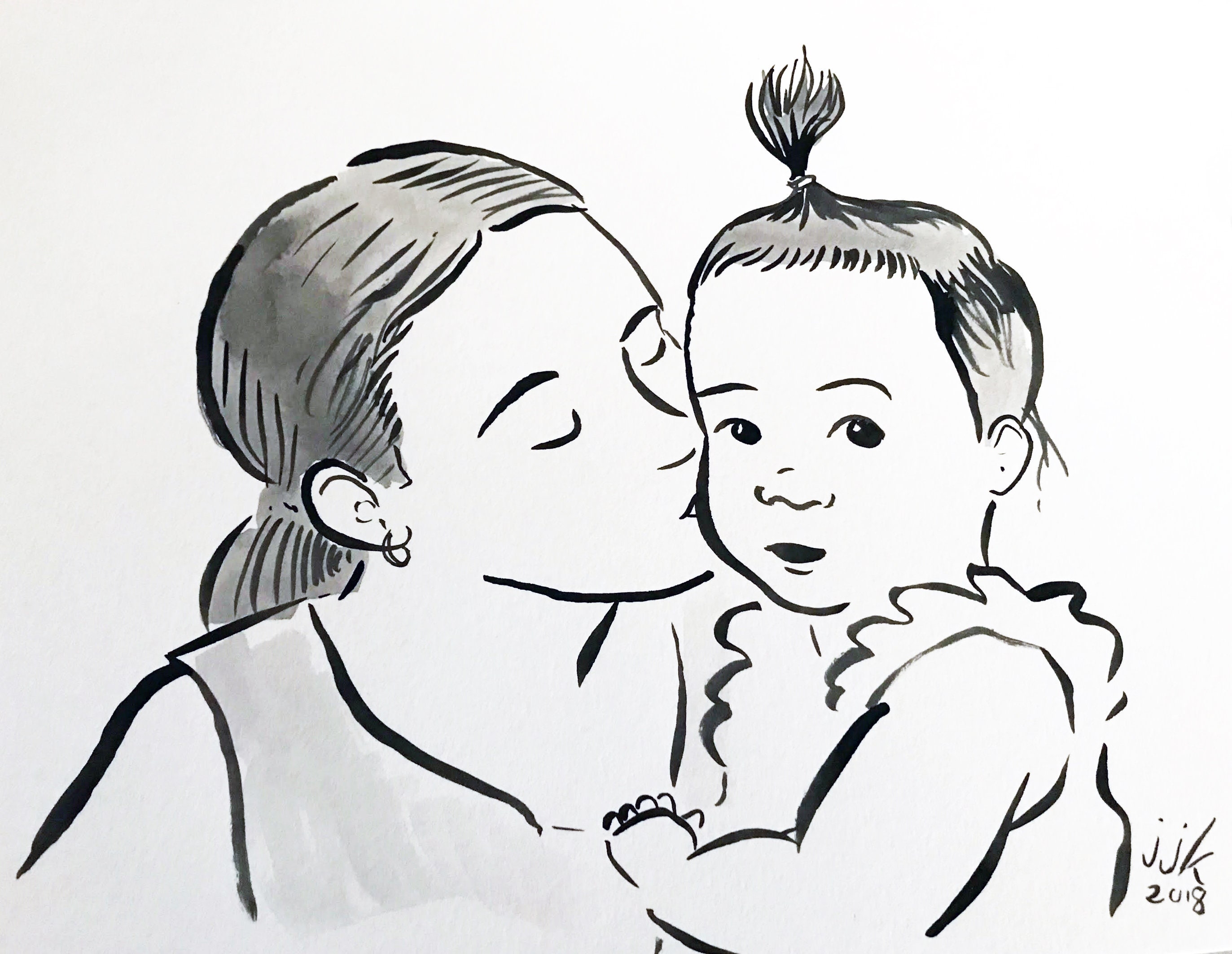 Mother And Children Drawing