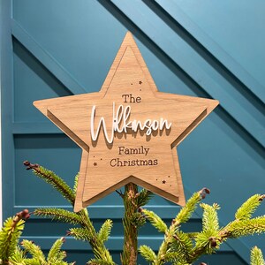 Personalised Star Christmas Tree Topper: Engraved Oak & Acrylic - Etsy