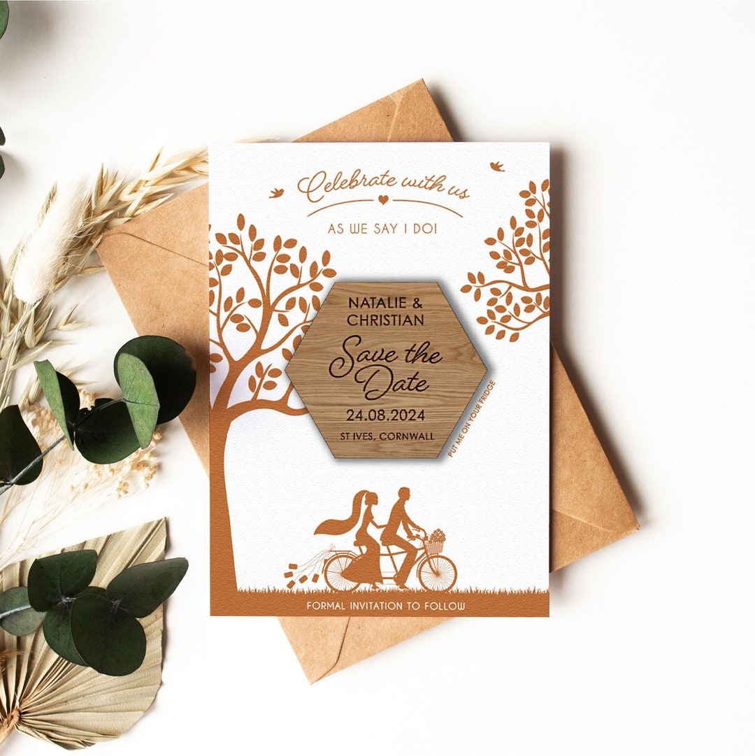 Personalized Oak Veneer Hexagon Save the Date Magnet: Forest Wedding - Etsy