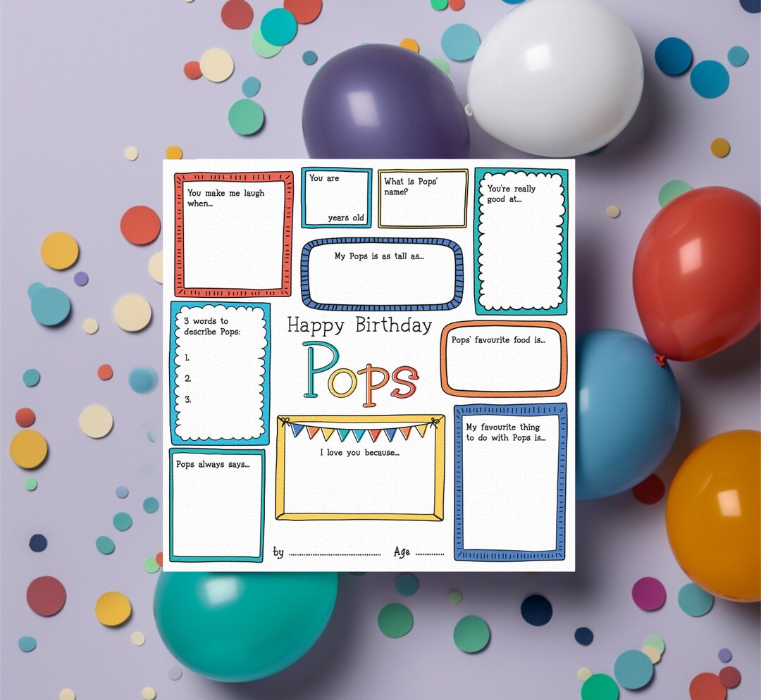 Pops Birthday Card | Fill in the Blanks Birthday Card | Fill in the Blanks All About Pops ...