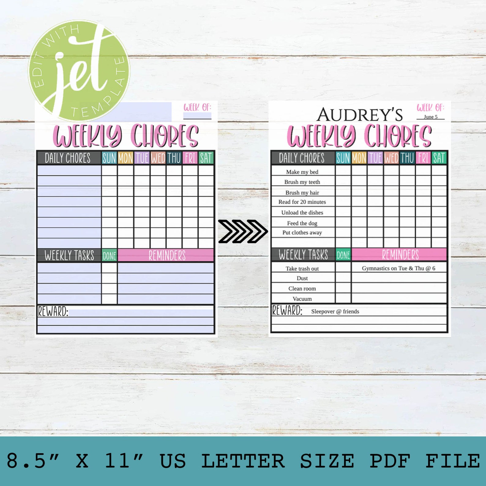 Printable Daily & Weekly Kids Chore Chart | Digital Download | Girls ...