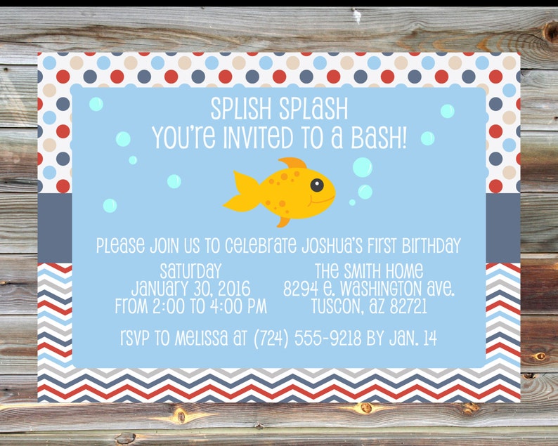 Fish Theme First Birthday Invitation - Printable Custom Goldfish 1st ...