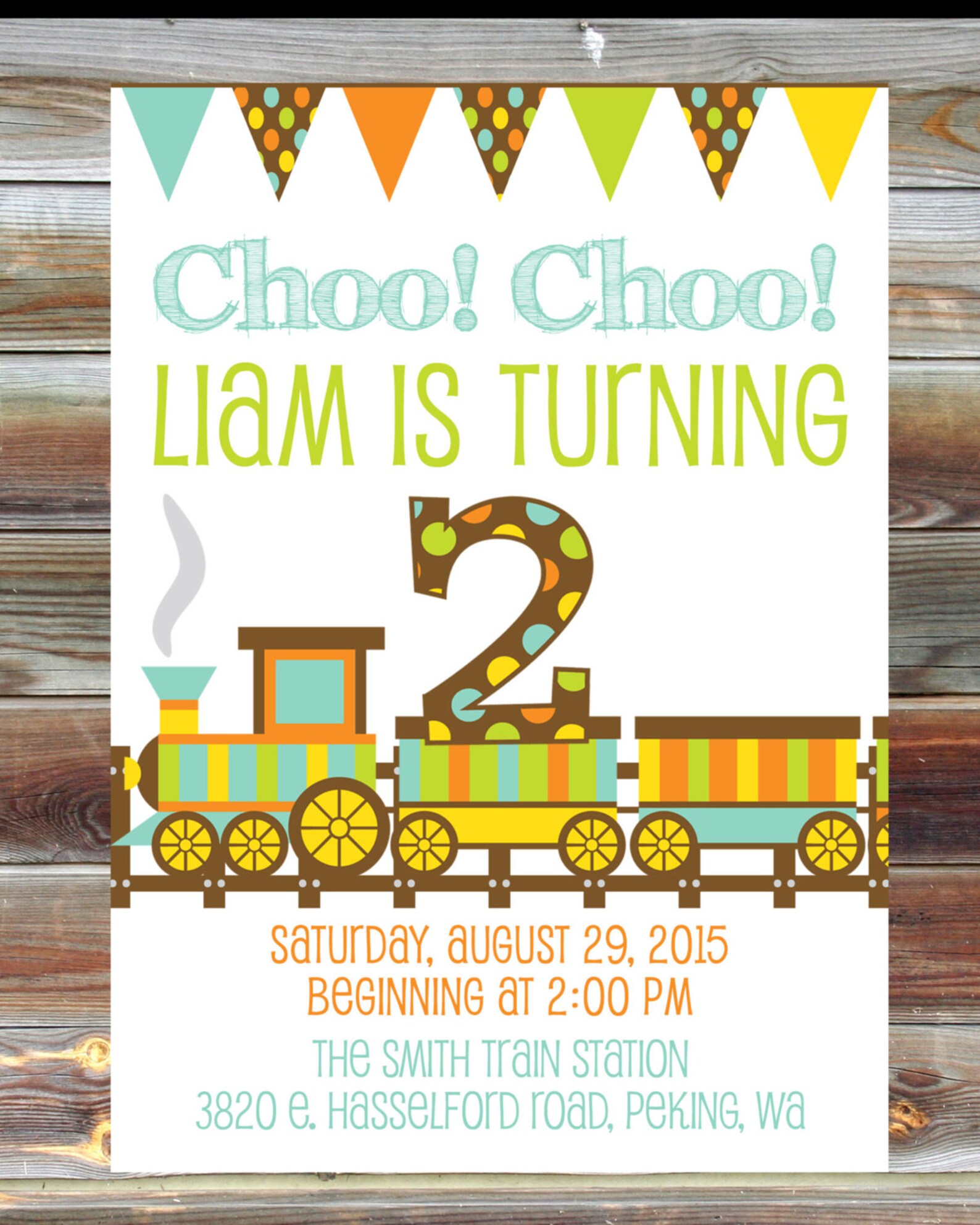 Train Theme Birthday Invitation - 2nd Birthday Boy Toddler Invitation ...