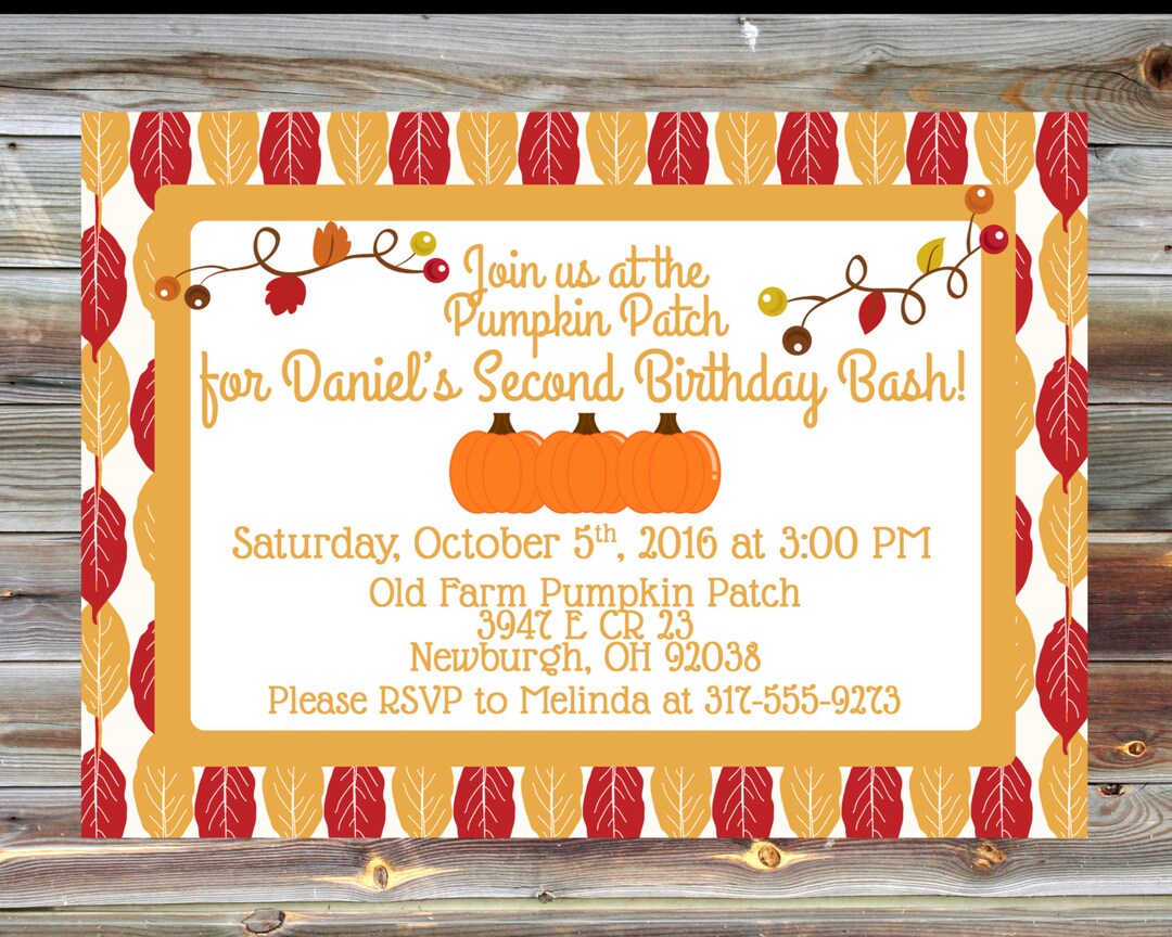 Pumpkin Patch Theme Birthday Invitation - 2nd Birthday Boy Invitation ...