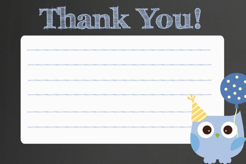 Owl Theme Thank You Card - Owl Boy Birthday Matching Thank You Card ...