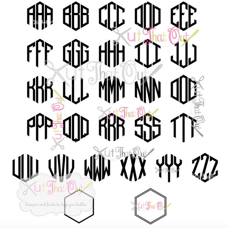 Honeycomb Diamond Monogram SVG & DXF Font Cut Files - Etsy