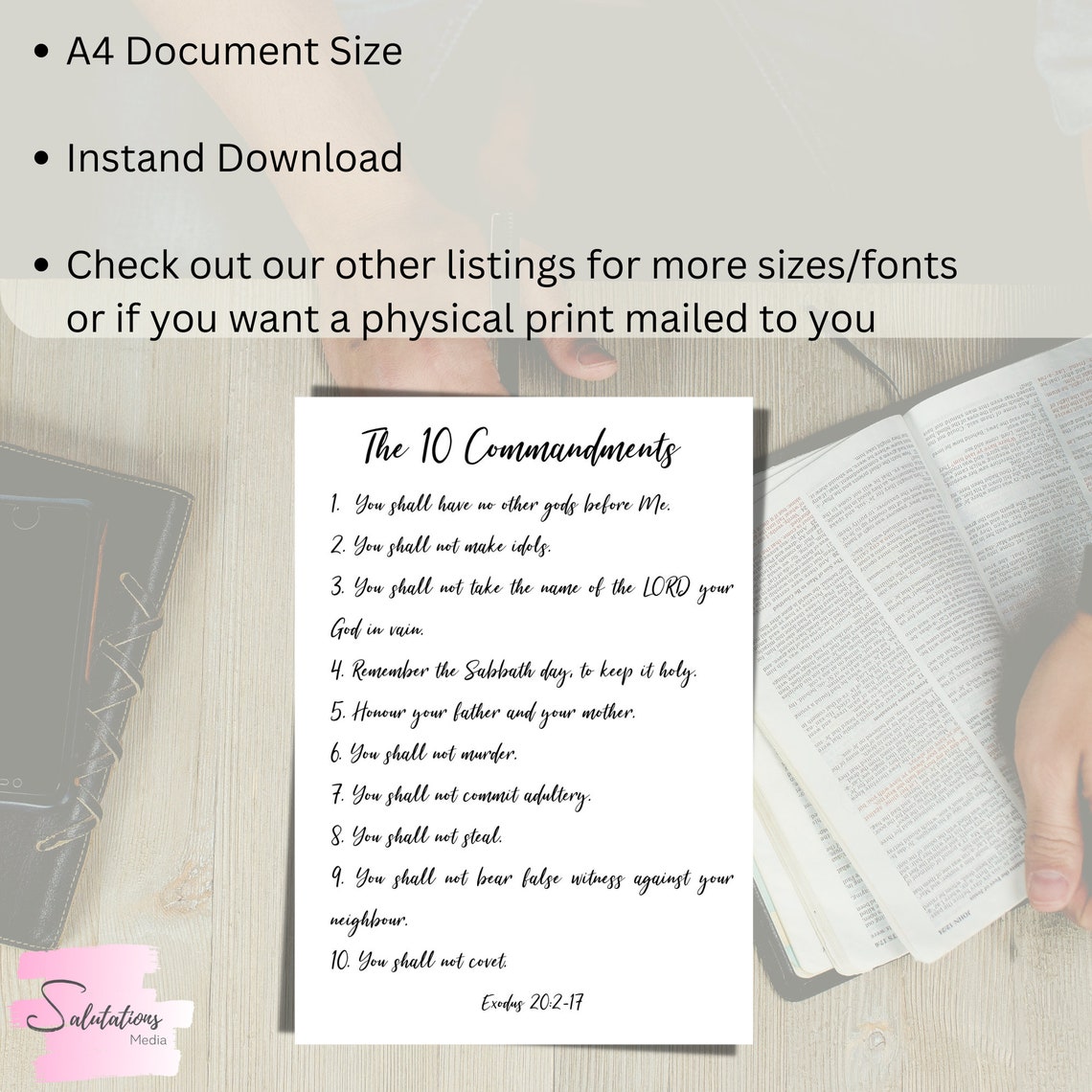 The 10 Commandments - Exodus 20:2-17 Bible Verse Wall Art, Poster ...