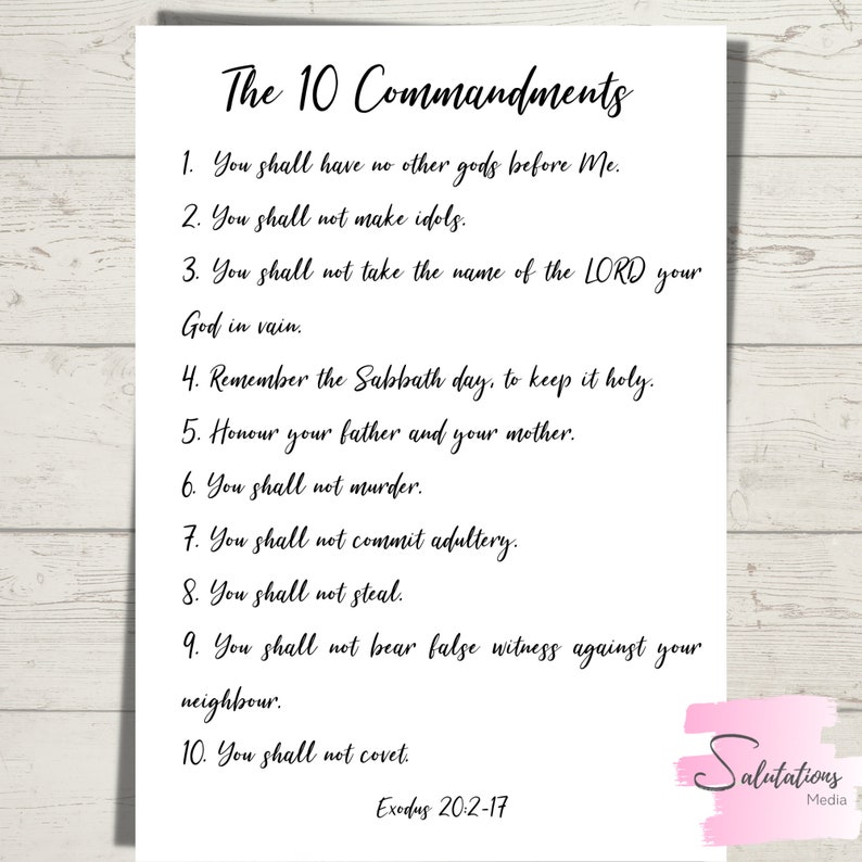 The 10 Commandments - Exodus 20:2-17 Bible Verse Wall Art, Poster ...