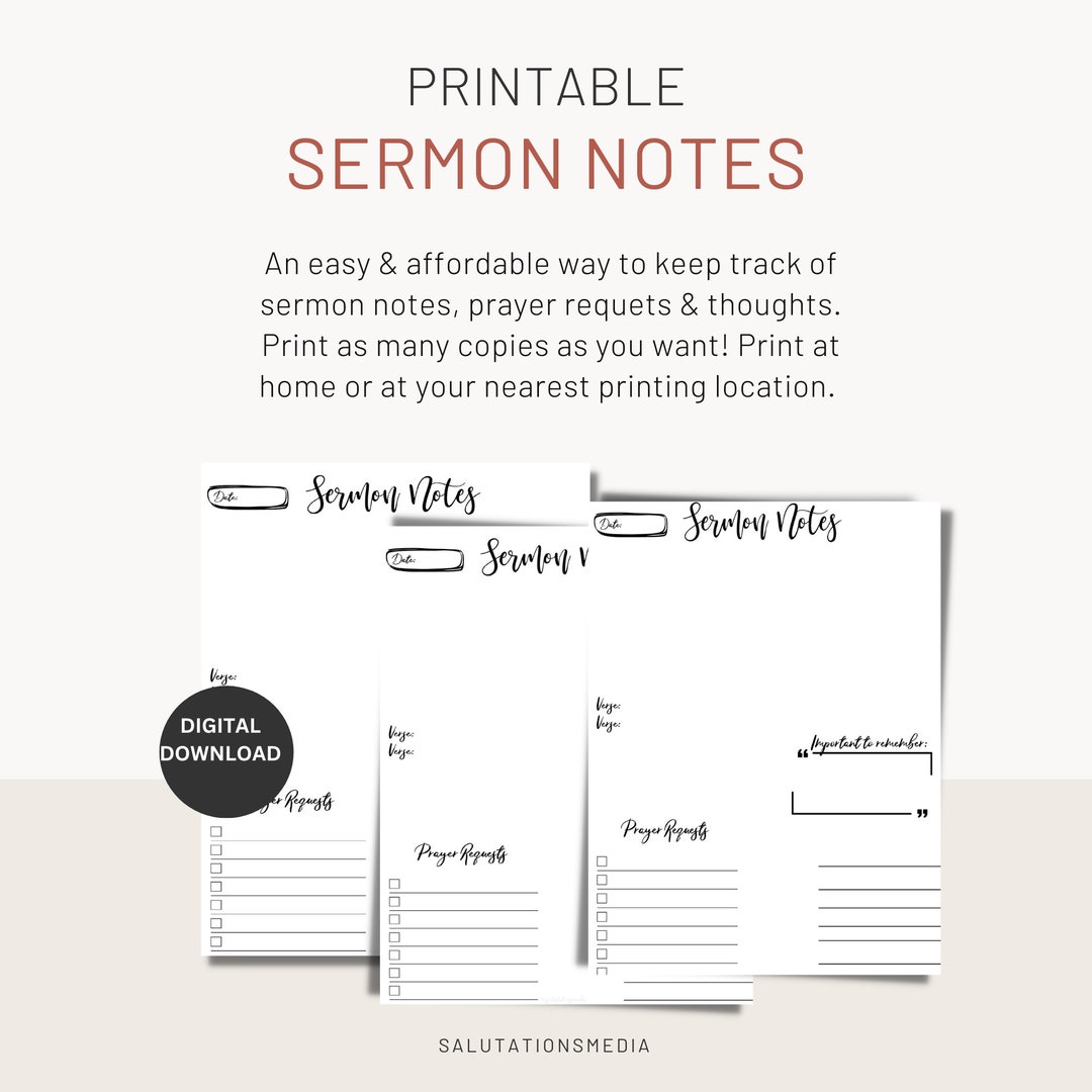 Sermon Notes, Digital Download Sermon Note ,printable Sermon Notes ...