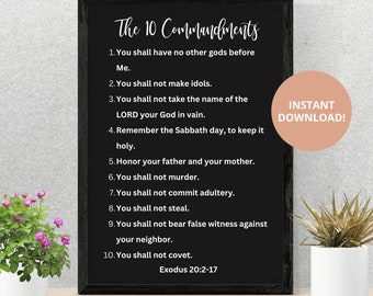 The 10 Commandments Wall Art, Exodus 20 Printable, Christian Bible ...