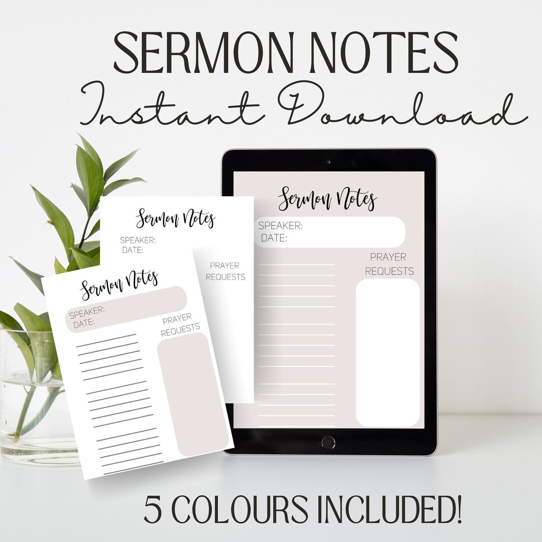 Sermon Notes Printable, Prayer Requests, Devotional Printable, Digital ...