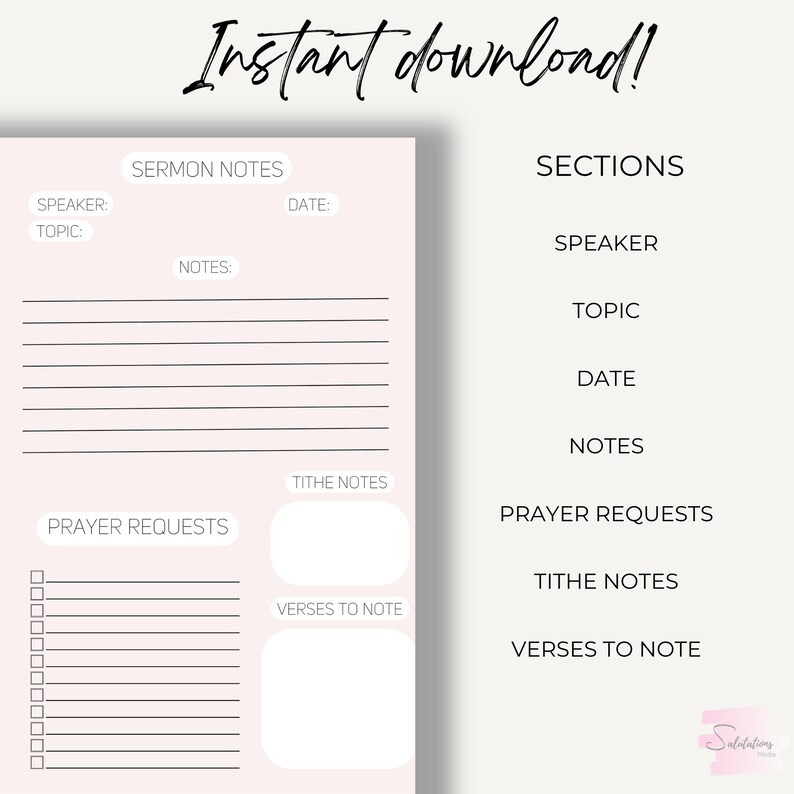 Sermon Notes Devotional Bible Study Printable.prayer Requests Christian ...