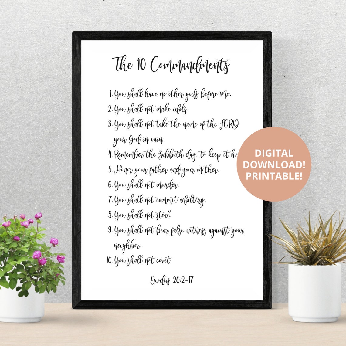 Ten Commandments Printable, Bible Verse, Scripture, Exodus, Wall Art ...